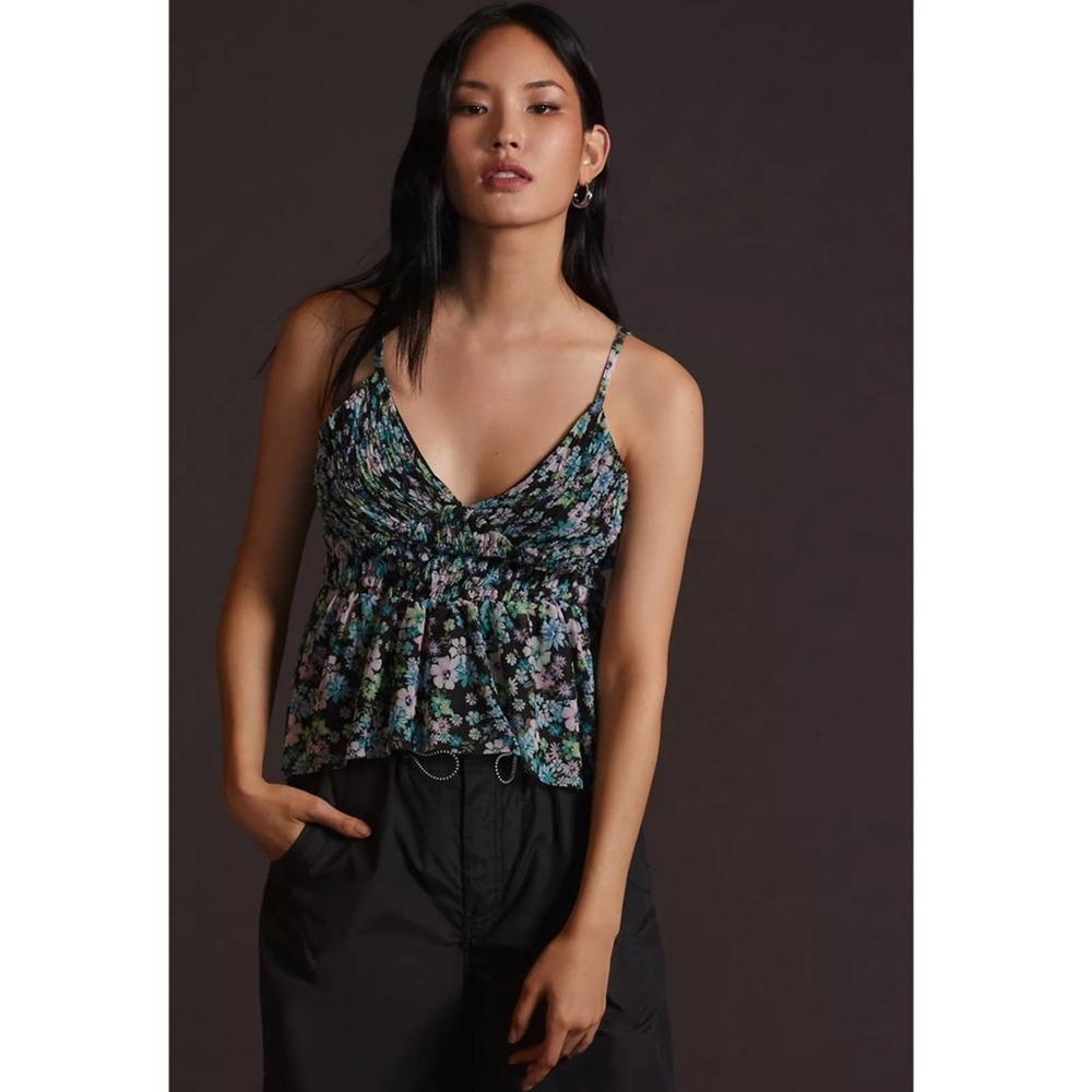 Anthropologie // Mesh Ruffle Tank Nwot - Gem